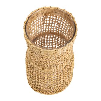 Hemobllo Blumenvase aus Glas und Rattan Hydroponik Vase f&uuml;r Trockenblumen Transparente Glasvase mit Rattangeflecht Dekoratives Wohnaccessoire f&uuml;r Wohnzimmer un