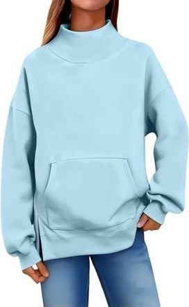 Generic Chandails en molleton pour femme - Couleur unie - Haut surdimensionn&eacute; - Col rond - Manches longues - Automne - Hiver - D&eacute;contract&eacute; - Confortable - Ten