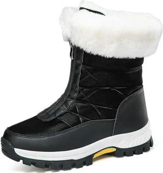 Generic ZBDP Bottes de neige &eacute;paisses en peluche pour femme - Antid&eacute;rapantes - &Eacute;tanche - Fermeture &eacute;clair avec semelle &eacute;paisse en peluche - Plateforme, Noir, 