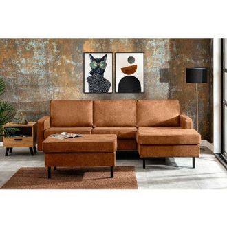 Konsimo Invia Loft Ecksofa rechts 4 Sitzer aus Leder und Mikrofaser, cognac - Konsimo