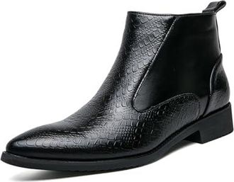 Generic Bottines tendance en cuir imprim&eacute; &agrave; talon bas pour homme avec bout pointu et fermeture &eacute;clair lat&eacute;rale pour le travail de bureau, Noir, 39 2/3 EU
