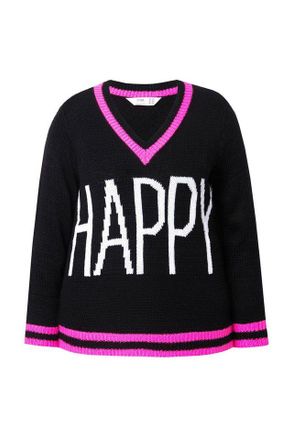 Angel Of Style Strickpullover Pullover Straight Fit HAPPY Schriftzug Langarm