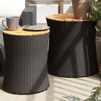 vidaXL Vidaxl - Garten-Beistelltische 2 Stk. mit Holzplatte Schwarz Poly Rattan