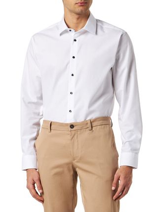 Seidensticker Mens Shaped Fit Langarm Hemd Shirt, Weiß, 46