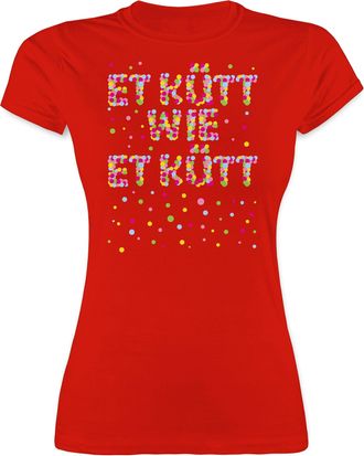 Shirtracer Shirt Damen - Karneval & Fasching - Et k&uuml;tt wie et k&uuml;tt Konfetti I K&ouml;ln I K&ouml;lsches Grundgesetz I Echte K&ouml;lner - XXL - Rot - faschingsshirt Faschings T