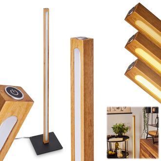 HOFSTEIN LED Stehleuchte Madou, Bodenlampe aus Metall/Holz in Schwarz/Natur/Wei&szlig;, dimmbare Stehlampe mit Tastdimmer am Geh&auml;use, 20 Watt, 2300 Lumen, 3000 Kelvi