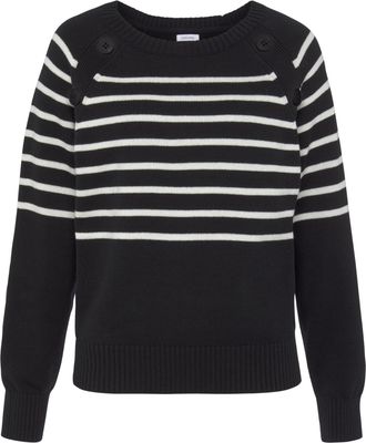 Vivance Damen Streifenpullover mit runden Halsausschnitt, breite Rippstrickb&uuml;ndchen, lange Raglan&auml;rmel, Zierkn&ouml;pfe vorne, weiche Strickqualit&auml;t f&uuml;r den Alltag