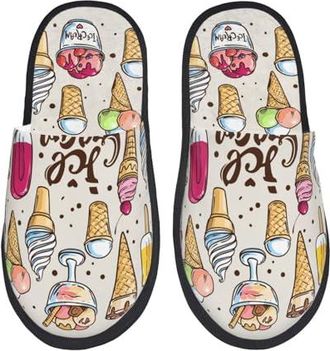 Generic Chaussures De Maison Ice Cream Print Shoes Duveteux Pantoufle Int&eacute;rieur Et Ext&eacute;rieur Fuzzy Pantoufles Pour Camping Hiver Voyages M