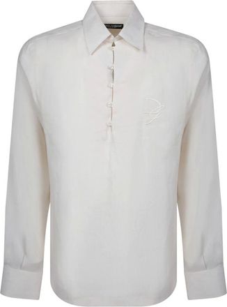 Dolce & Gabbana Homme, Chemises, Blanc, Taille: XL Chemise en lin &agrave; manches longues