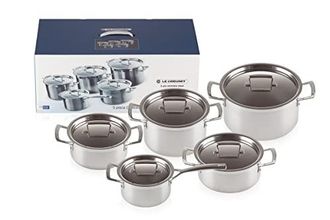 LE CREUSET Le Creuset Set de 10 Pièces en Inox 3-ply Intégral avec Couvercles Assortis, 3 Grands faitouts, 1 Faitout Bas, 1 Casserole, 96209400001000