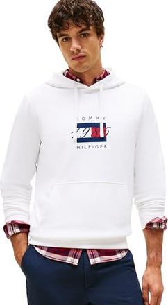 Tommy Hilfiger Sweat &agrave; Capuche Homme Linear Flag Graphic en Coton, Blanc (White), XXL