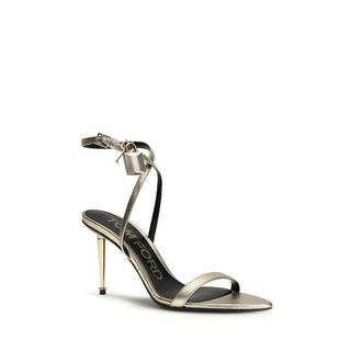 Tom Ford Womens Padlock Sandal Gold Calf Leather Bos Heels