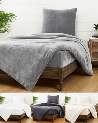 JACK Teddy Flausch Bettw&auml;sche Uni 155x220cm Pl&uuml;sch Cashmere Touch Wei&szlig; Grau Anthrazit Creme Blau Schwarz Einfarbig Warm, Farbe:Grau