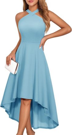 Dresstells Cocktailkleid Damen Elegant f&uuml;r Hochzeit Abendkleid Kurz Neckholder Swingkleid Vintage Rockabilly Blau Festliche Kleider Knielang Gro&szlig;e Gr&ouml;&szlig;en Abschlu