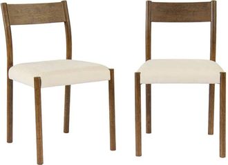 Sweeek 2er-Set St&uuml;hle im Boh&egrave;me-Stil aus Hevea-Holz und Stoff Nussbaumfarben / Beige