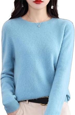 Generic Pull 100 % cachemire pour femme, pull tricot&eacute; doux et chaud &agrave; col rond pour lautomne et lhiver 2025, bleu clair, XXL