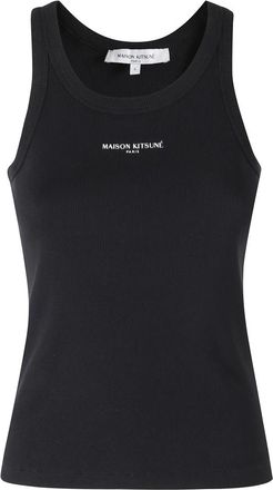 Maison Kitsun&eacute; Femme, Tops, Noir, Taille: 38 FR Paris Ribbed Tank Top