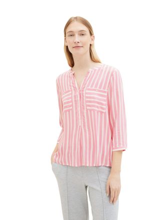 Tom Tailor Damen Bluse mit Streifen & Brusttaschen, 35245 - Pink Offwhite Stripe, 34
