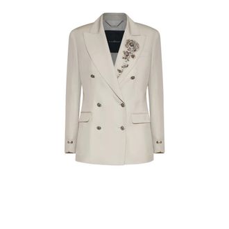 John Richmond Zweireihiger Blazer mit floralen Schmuckstein-Verzierungen - - Jackets - Damen - Wei&szlig; - XL
