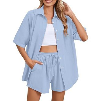 Generic Ensemble chemise et short pour femme - Ensemble 2 pi&egrave;ces pour femme - Tenue d&eacute;t&eacute; d&eacute;contract&eacute;e - Surv&ecirc;tement pour femme - Costumes de loisirs - Ensembl