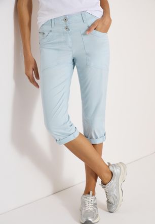 Cecil 3/4-Hose CECIL Style YorkStyle NewYork, Damen, Gr. 27, N-Gr, blau (diamond blau), Web, Obermaterial: 98% Baumwolle, 2% Elasthan, unifarben, regular fi