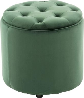Clp Sitzhocker Pantin Samt I Polsterhocker Mit Stauraum I Gesteppter Hocker Mit Zierknöpfen I Runder Hocker Gepolstert, Farbe:grün