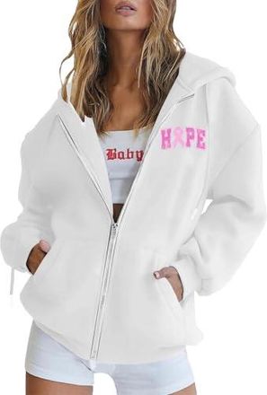 Generic Vestes &agrave; capuche et sweatshirts pour femmes 2026 - Pull imprim&eacute; d&eacute;contract&eacute; &agrave; manches longues - Haut de sport pour un usage quotidien, blanc, XXL