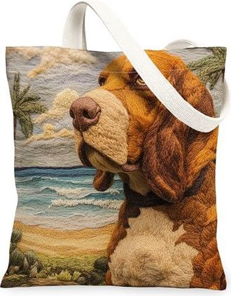 Generic Sac fourre-tout fantaisie en toile motif chien Bloodhound pour faire du shopping 33 x 38,1 cm, sac d&eacute;picerie r&eacute;utilisable pour femme, peinture danimau