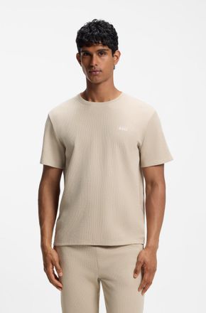 HUGO BOSS Pyjamaoberteil BOSS Waffle T-Shirt, Herren, Gr. XXL, beige (light beige 275), Obermaterial: 60% Baumwolle, 40% Polyester, regular fit, Rundhals, Shirt