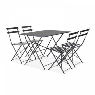Oviala Oviala - Table de jardin bistrot et 4 chaises pliantes en acier gris