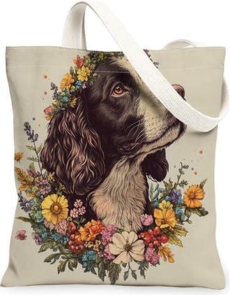 Generic Sac fourre-tout en toile motif &eacute;pagneul printanier printanier pour le shopping, 33 x 38,1 cm, sac d&eacute;picerie r&eacute;utilisable, sac d&eacute;picerie pour femme, pe