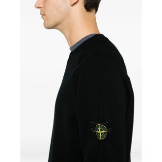 Stone Island Raglan Crew-Neck Virgin Wool Sweater - Black