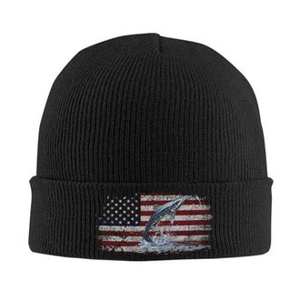Generic Bonnet en Tricot P&ecirc;che &Agrave; LEsturgeon avec Drapeau Am&eacute;ricain Classique Bonnets Unisexe Bonnet Hiver pour Shopping Femme Sport