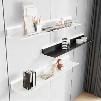 Generic Robuste Metall-Wandregale, Integriertes LED-Beleuchtungsregal mit Metallhalterungen Breite Wandregale for Wohnzimmer, Küche, Badezimmer(Schwarz,100cm/