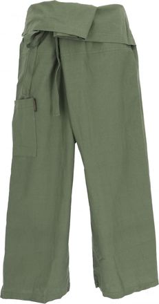 Guru Shop Thai Fischerhose aus Fester Baumwolle, Wickelhose, Yogahose, Unigröße - Uni Olive, Herren/Damen