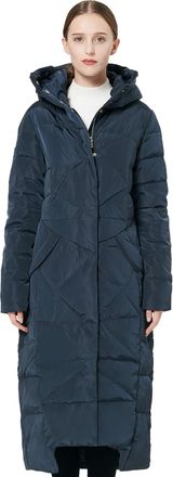 Orolay Damen Daunenmantel mit Kapuze Lange Winterjacke Winddichte Gesteppte Oberbekleidung Marine XL