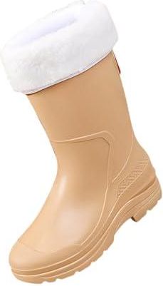 Generic Bottes de pluie mi-mollet pour femme - Bottes de pluie dhiver chaudes avec doublure en peluche amovibles et lavables - Imperm&eacute;ables et antid&eacute;rapantes 