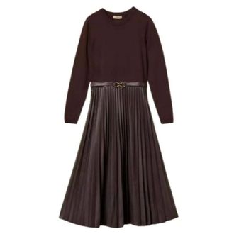 Twinset Robe longue en maille effet cuir - Femme - Robes - Brun - Taille: 40 FR