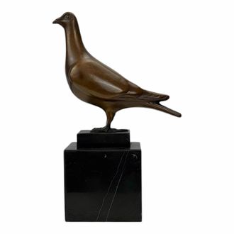 Generic Statue mit stehender Taube, Symbol des Friedens, echte Bronze auf Marmorsockel, Skulptur