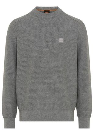 HUGO BOSS Strickpullover Anion Cotton Cashmere Rundhalsausschnitt, Regular Fit, BOSS-Label