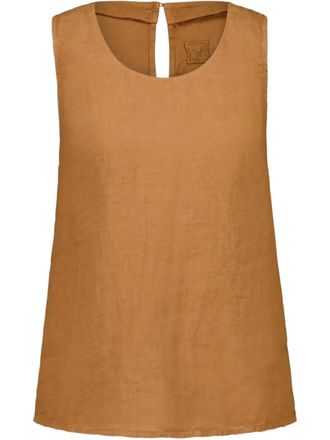 120% Lino haut en lin &agrave; design sans manches - Marron