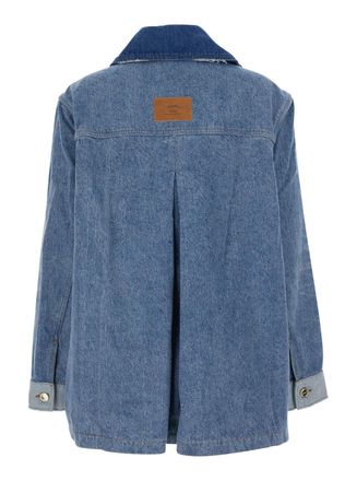 Ganni Womens Denim Midi Jacket Patchwork Blue Coat