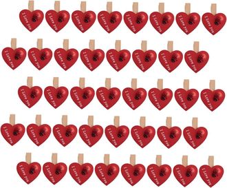 Aboofan 50 St&uuml;ck Teiliges Holzklammern Herzform Rote Mini W&auml;scheklammern f&uuml;r Fotos Memo Notizen Vielseitig Einsetzbar Hochzeit Valentinstag Dekoration Geschen