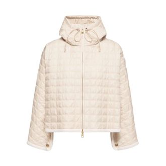 Moncler Femme, Vestes, Beige, Taille: ONE Size Cape matelass&eacute; &agrave; carreaux avec capuche