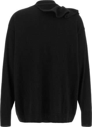 Nude Asymmetrical Ruffle Cardigan - Black