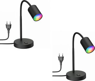 LEDs Com 2 St&uuml;ck Tischleuchte WAIKA mit Schwanenhals und Schalter schwarz matt, inkl. Smart Home RGBW GU10 LED Lampe, 5,41W, 473lm