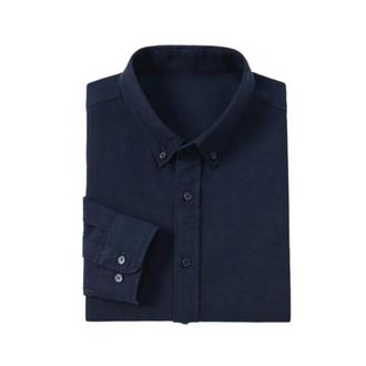 Generic Chemise &agrave; manches longues en coton Oxford pour homme, coupe ajust&eacute;e, d&eacute;contract&eacute;e, respirante, boutonn&eacute;e, bleu marine, 3XL