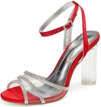 Generic Chaussures Mariage Femmes Chunky Heels Ouvert Bout Sandales Mariée Eté Talon Mariage Soirée Chaussures Femmes10.5Cm,Burgundy,39 EU