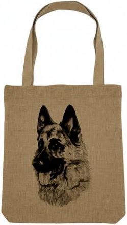 Fabulous Sac Shopping Tote Bag Aspect Lin - Berger Allemand Gros Chien Art Encre Noir et Blanc Mignon - Sac de Courses Toile Epaisse 360g Beige Naturel Cabas P