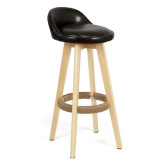 Generic Barhocker, drehbarer Barhocker, Beine aus massivem Naturholz, Sitzfl&auml;che aus PU-Leder, Vintage-Hocker, Esszimmerstuhl